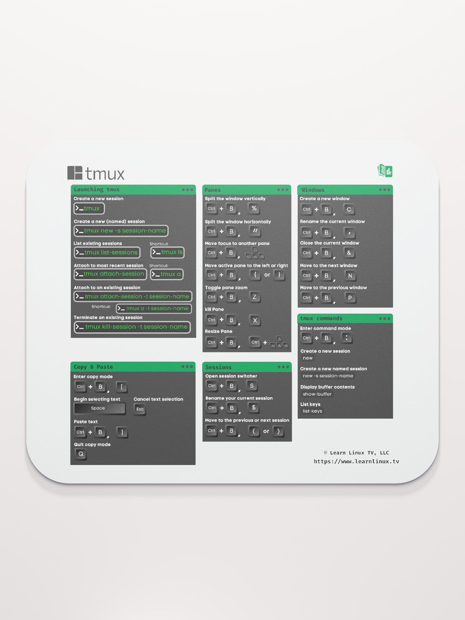 tmux Mouse Pad with Cheat Sheet (Color Variation) | Learn Linux TV tmux Mouse Pad with Cheat Sheet (Color Variation) | Learn Linux TV