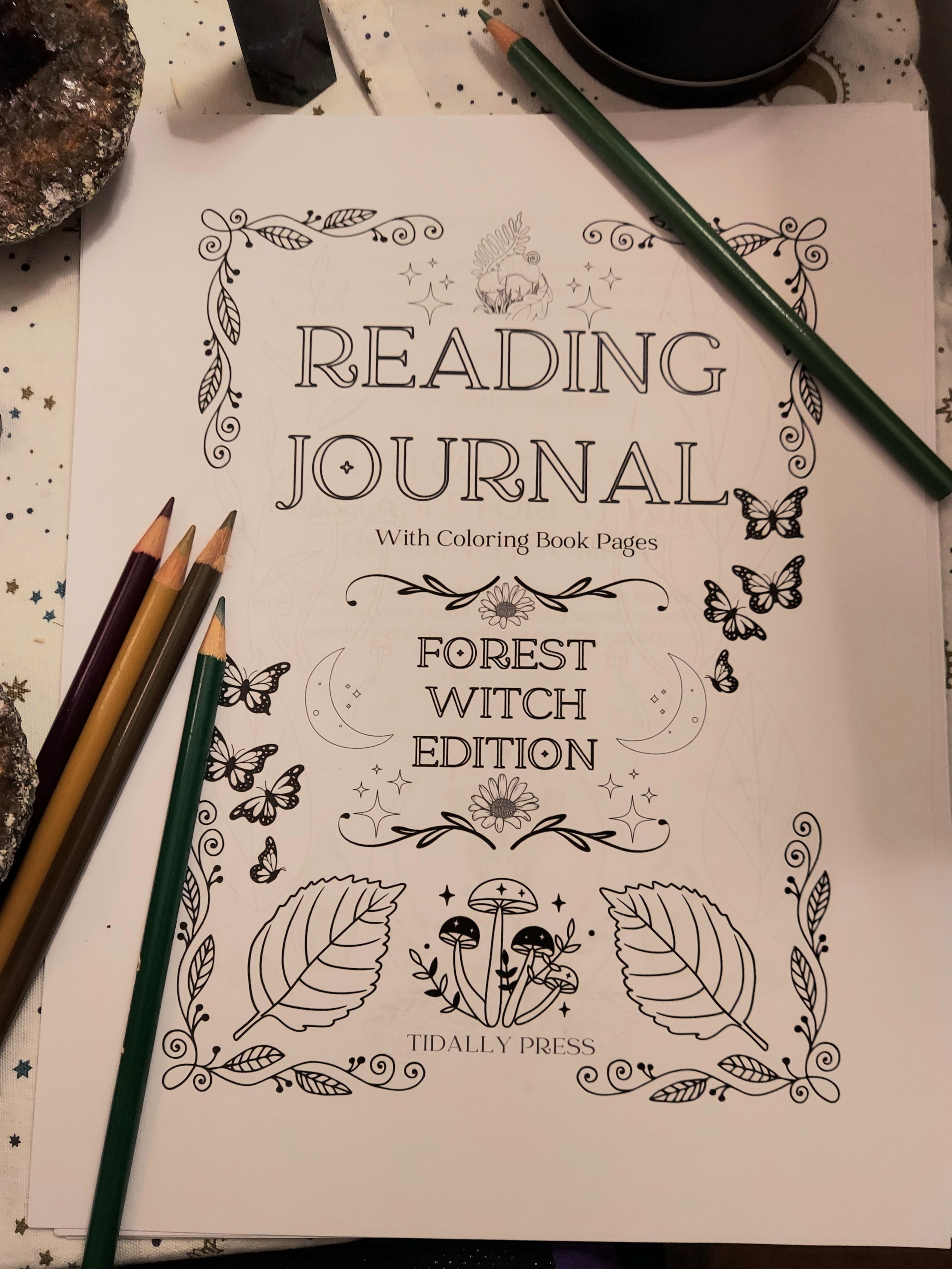 Printable Reading Journal with Coloring Book Pages: Forest Witch ...