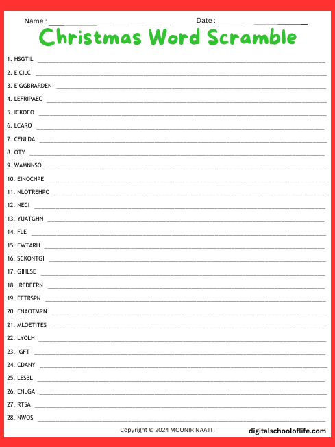 Christmas Word Scramble Puzzle – Festive Holiday Fun for Kids ...