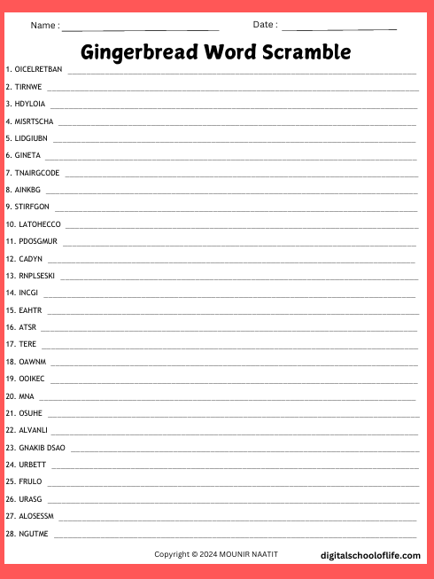 Gingerbread Word Scramble Puzzle – Festive Holiday Fun for Kids ...