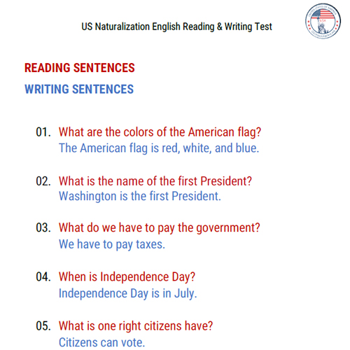 100 English Reading and Writing Test Sample Sentences v5 | Citizenship ...