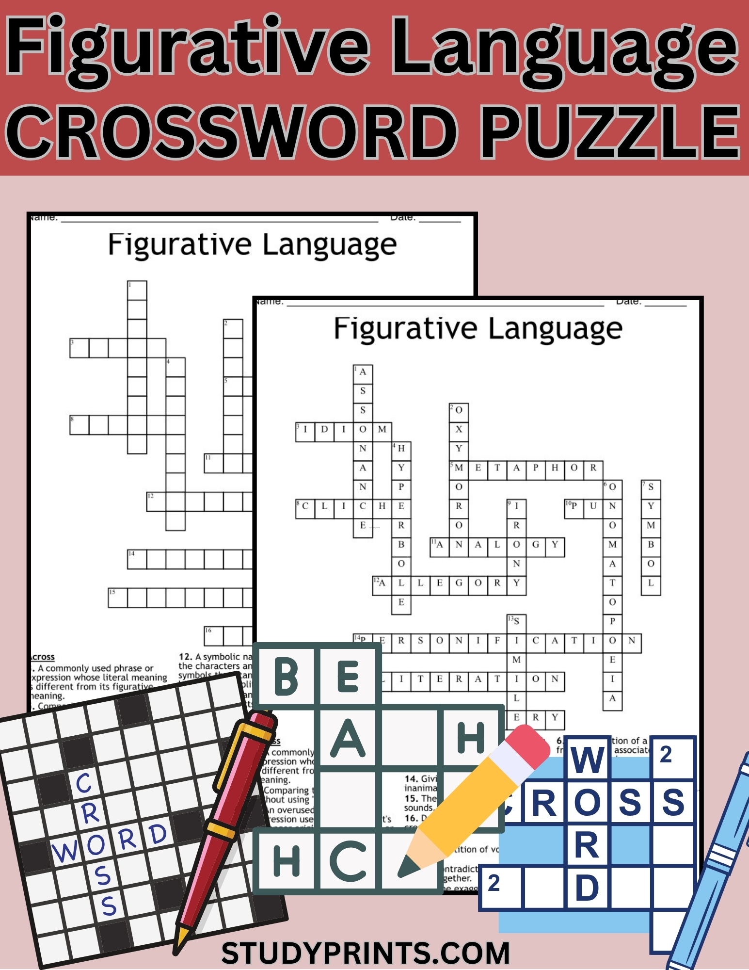 Figurative Language Crossword Puzzle with Answer Key | Study Prints