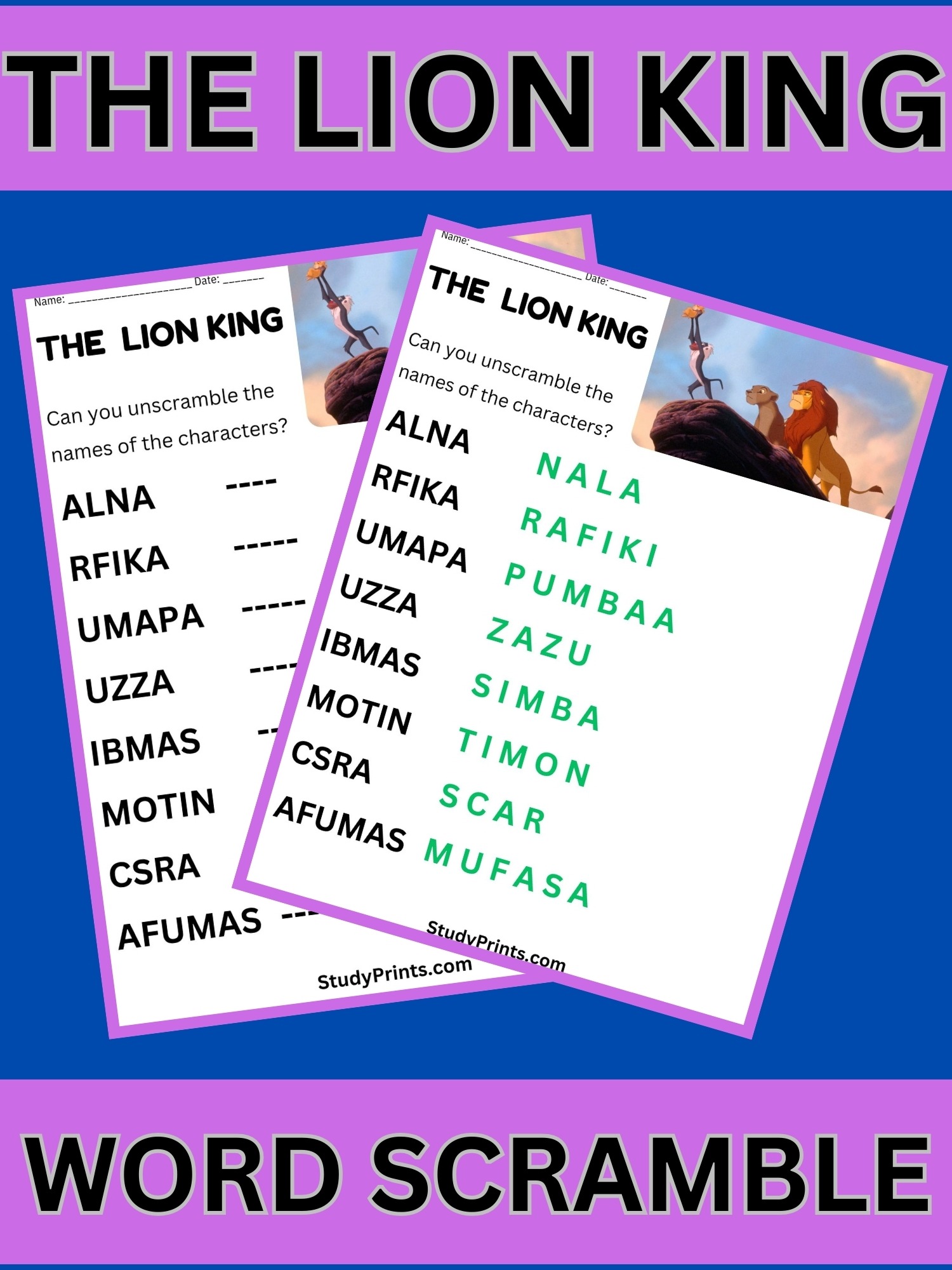 The Lion King Word Scramble | Study Prints