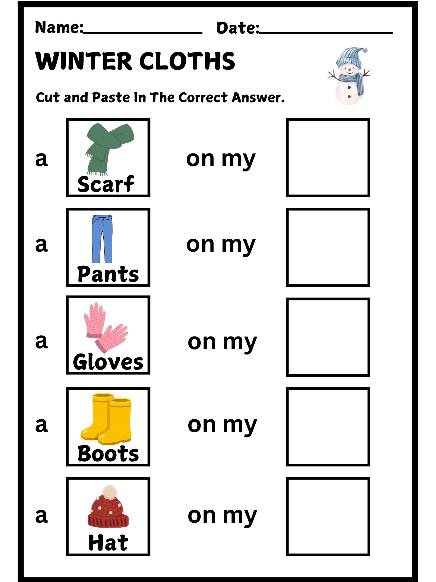Winter Clothes Worksheets Printable | Study Prints