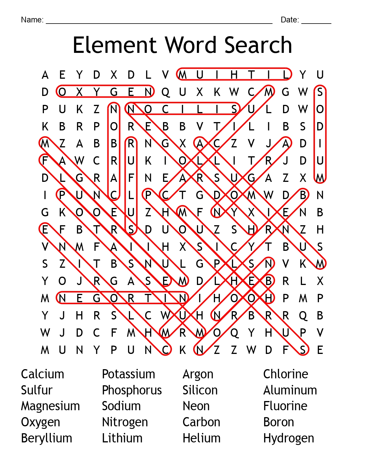 Element Word Search Chemistry Puzzle | Study Prints