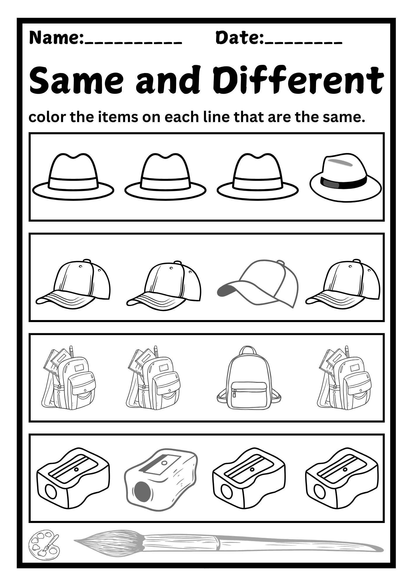 Same and Different Worksheet - Find and Color Activity for Preschoolers ...