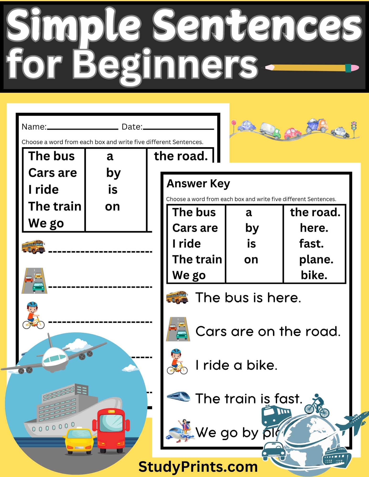 Learn About Transportation : Simple Sentences for Kids | Study Prints