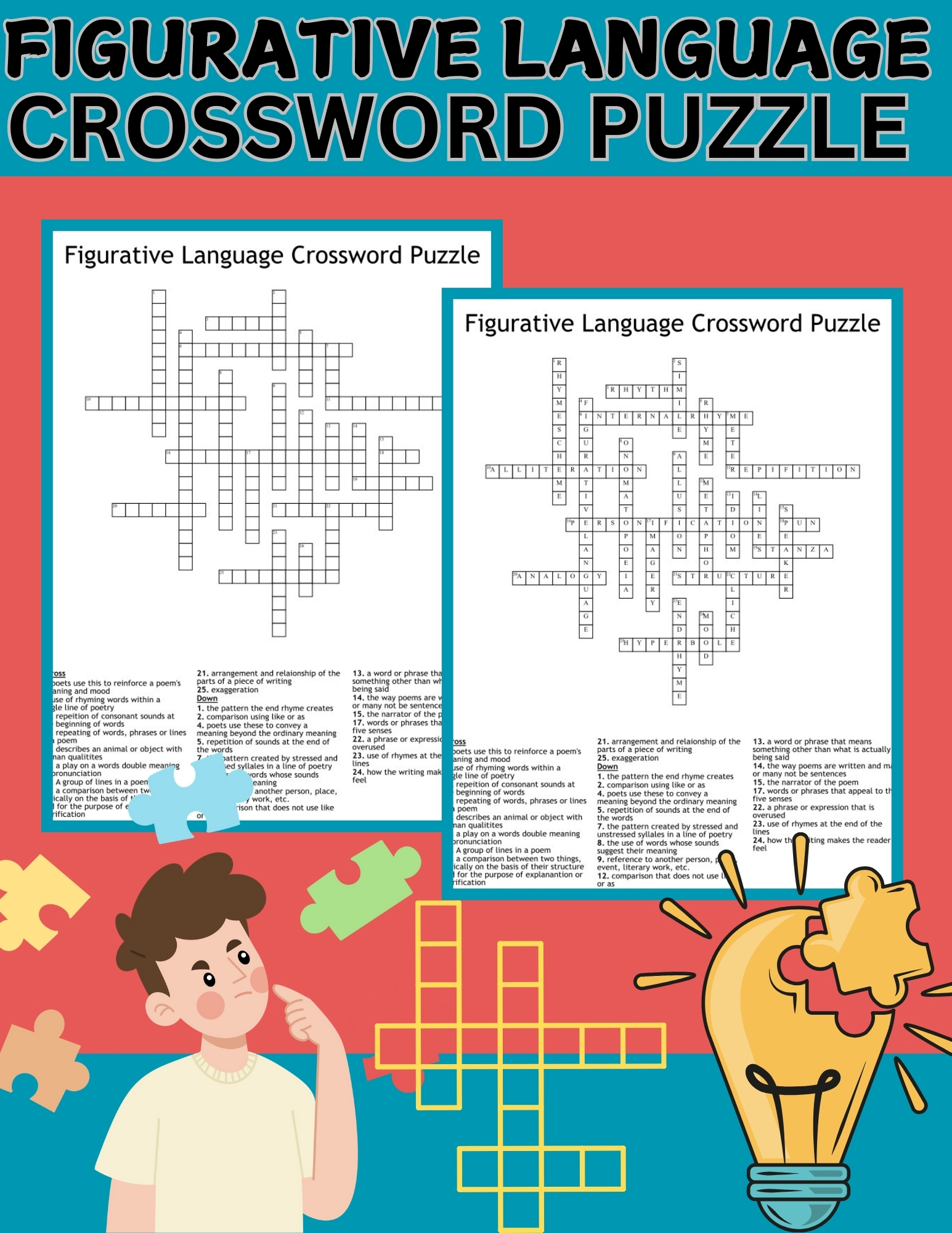 Figurative Language Crossword Puzzle Worksheet | Study Prints
