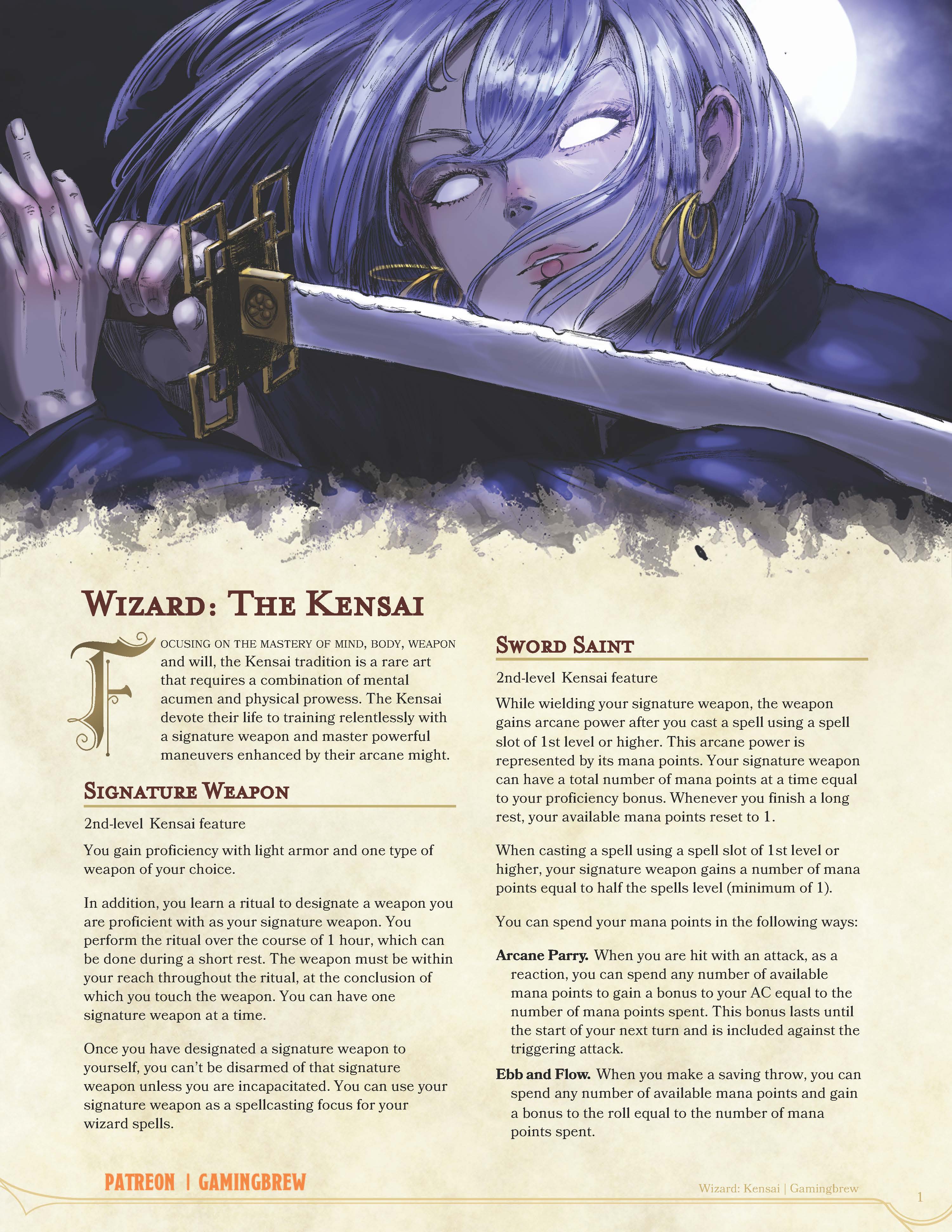 Kensai | 5E Wizard Subclass | Gamingbrew