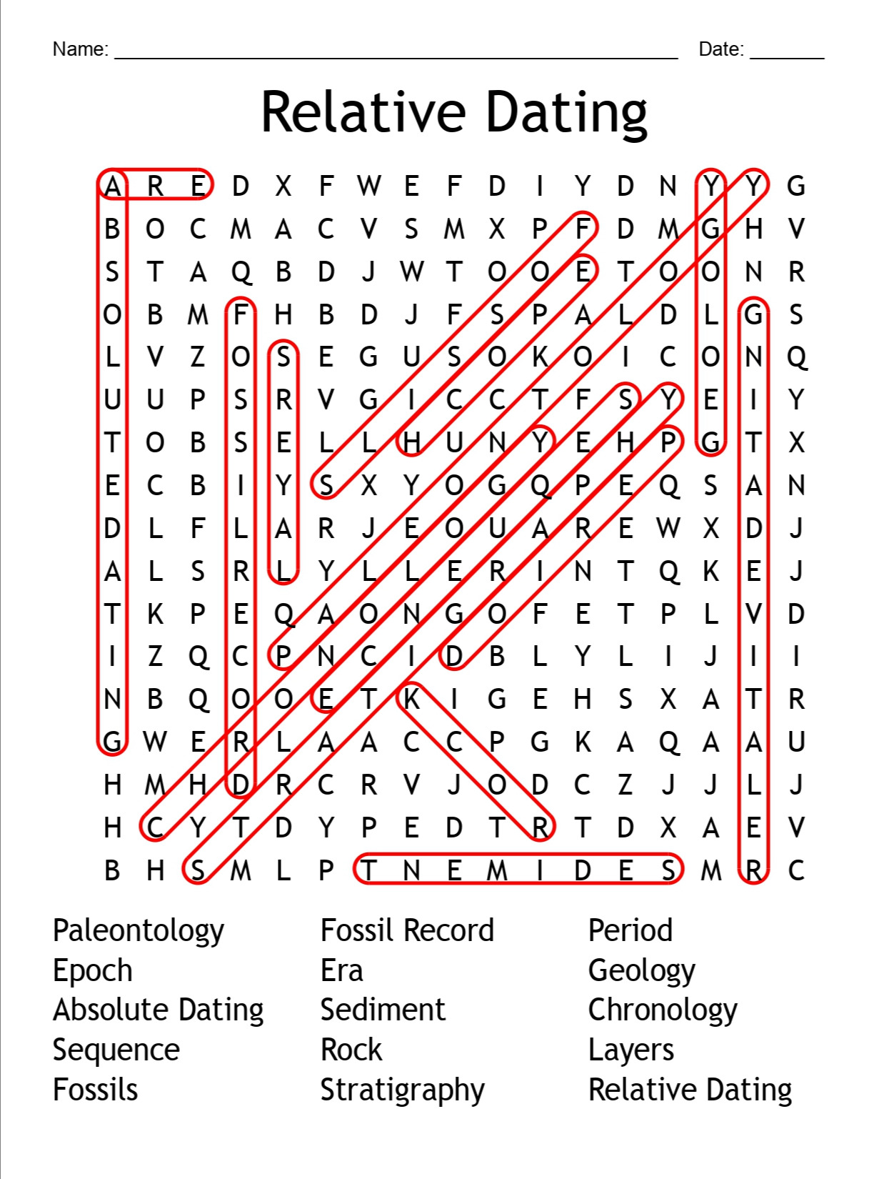 Printable Relative Dating Word Search – 15 Key Terms! | Learn Prints ...