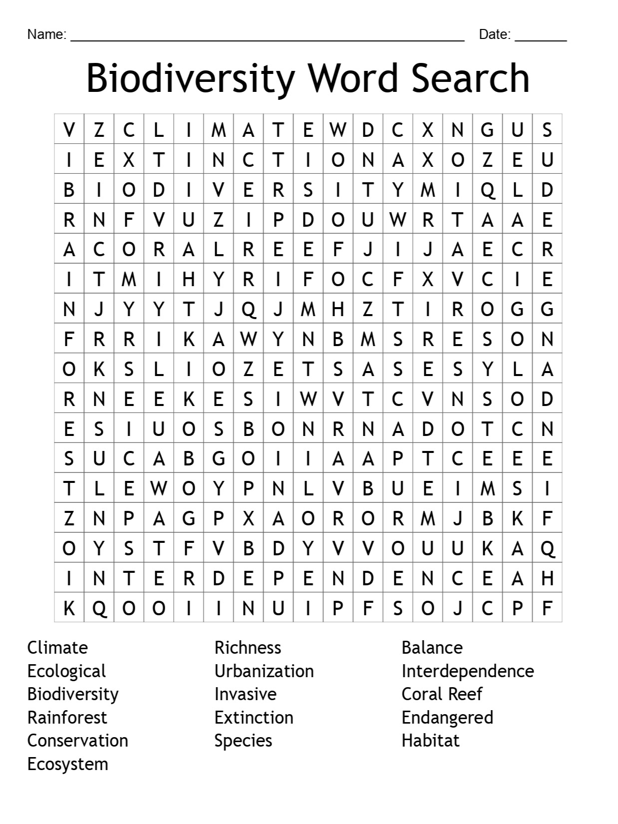 Biodiversity Word Search: Explore 16 Key Ecology Terms! | Learn Prints ...