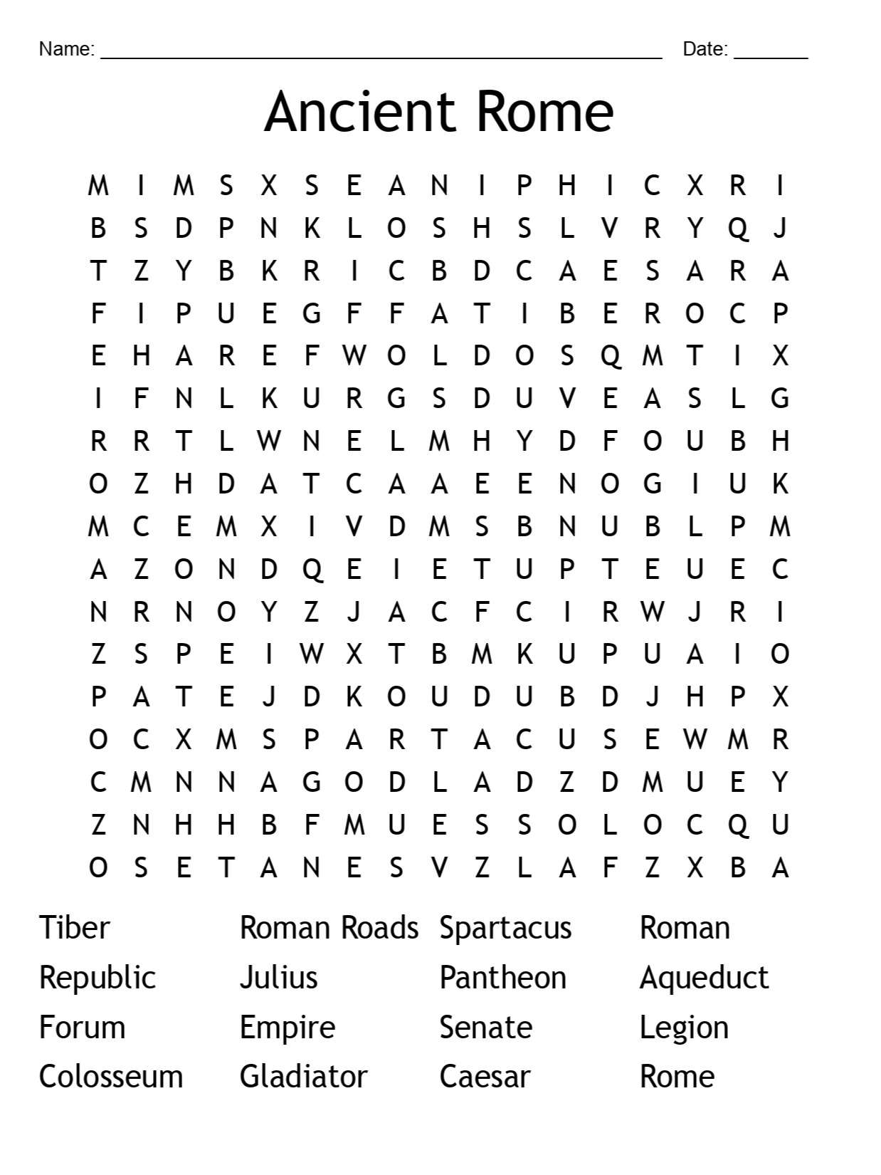 Printable Ancient Rome Word Search | Learn Prints - The Learning Starts ...