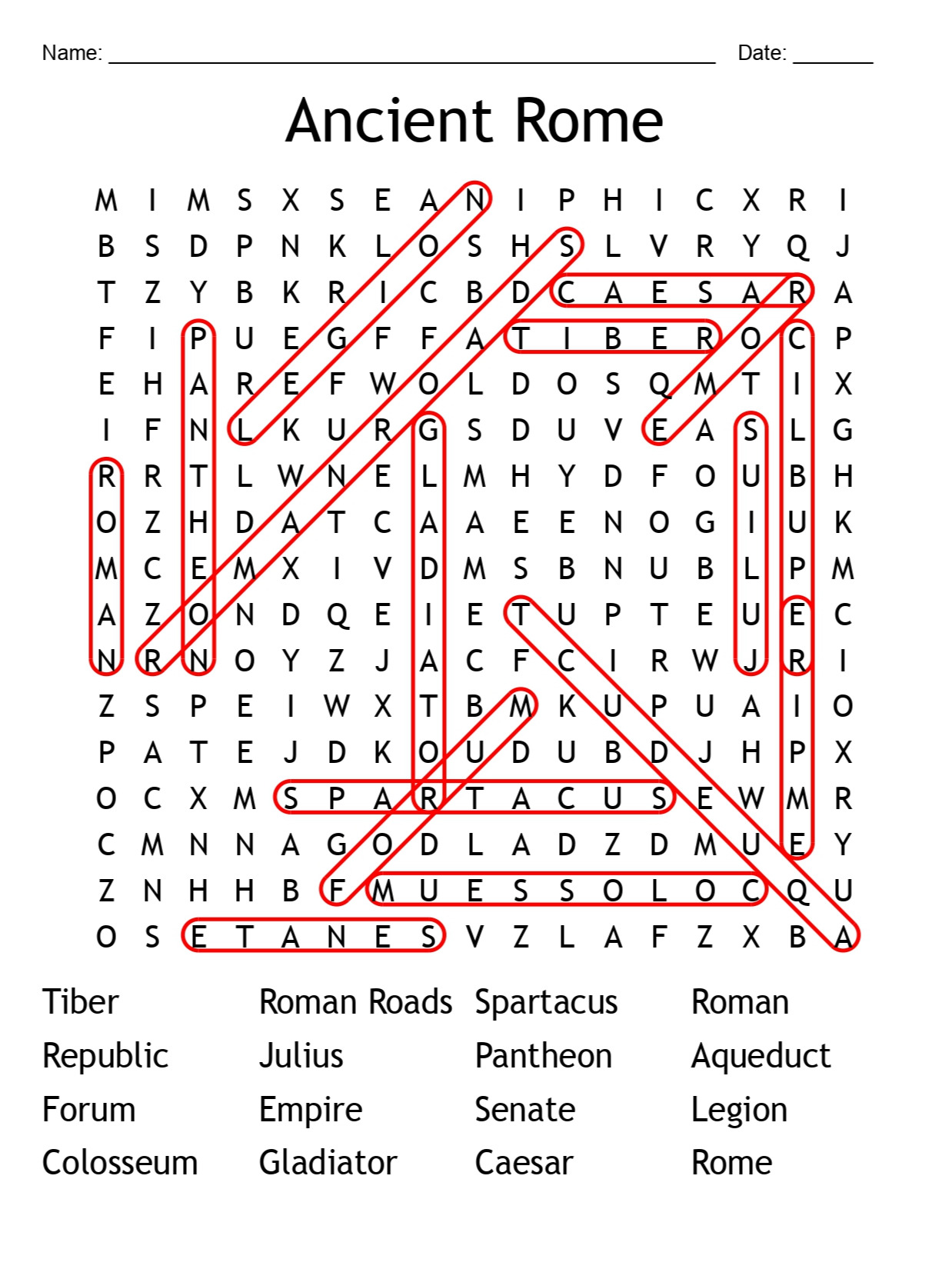 Printable Ancient Rome Word Search | Learn Prints - The Learning Starts ...