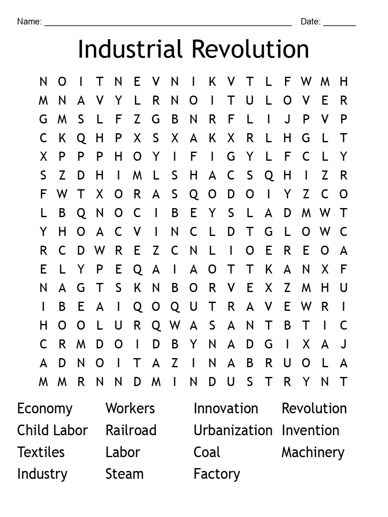 Printable Industrial Revolution Word Search Puzzle | Learn Prints - The ...