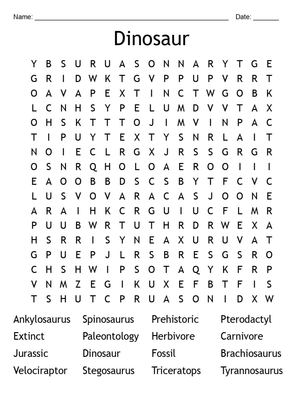 Printable Dinosaur Word Search Puzzle | Learn Prints - The Learning ...