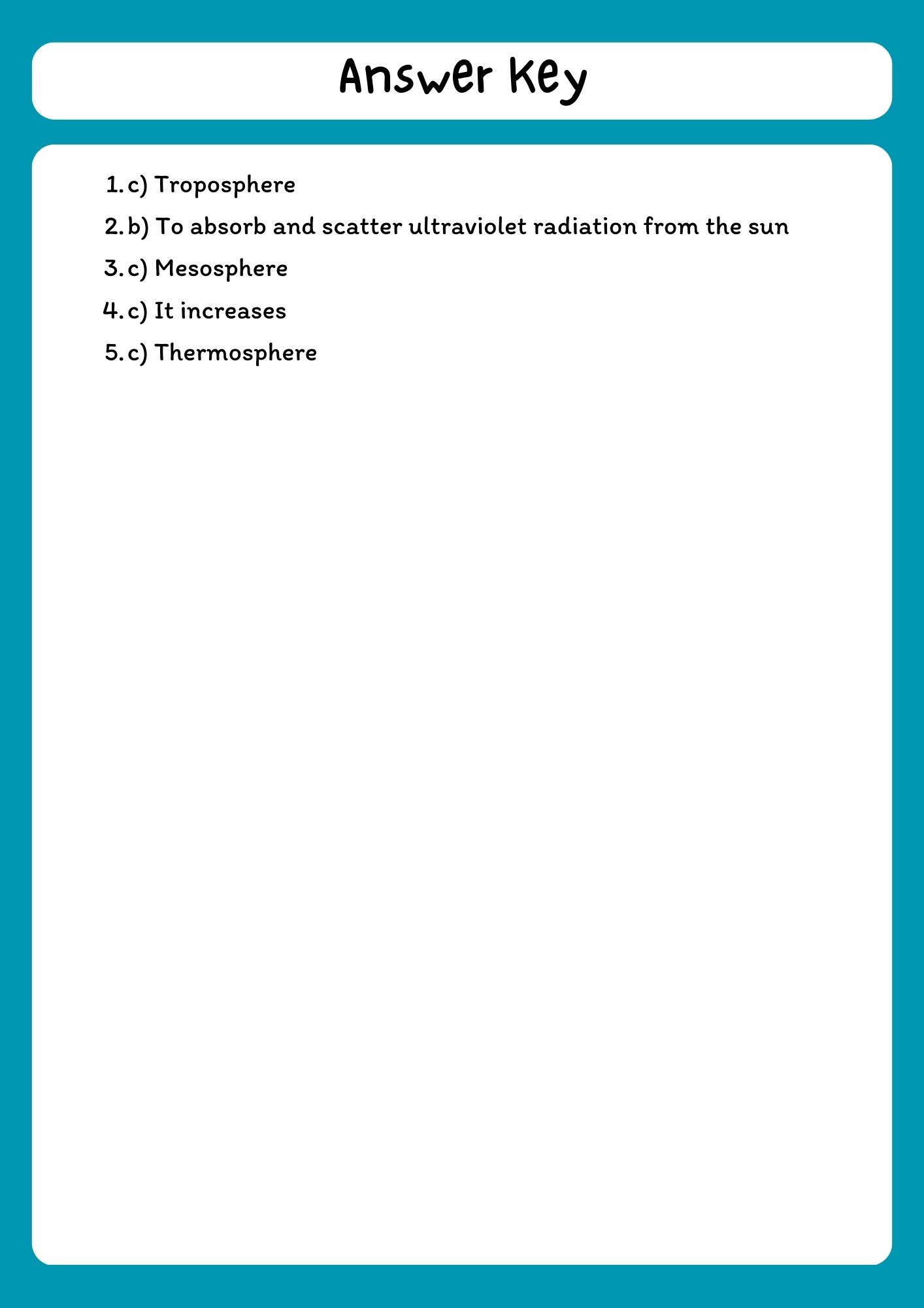 Layers of the Atmosphere Reading Passage with Comprehension Questions ...