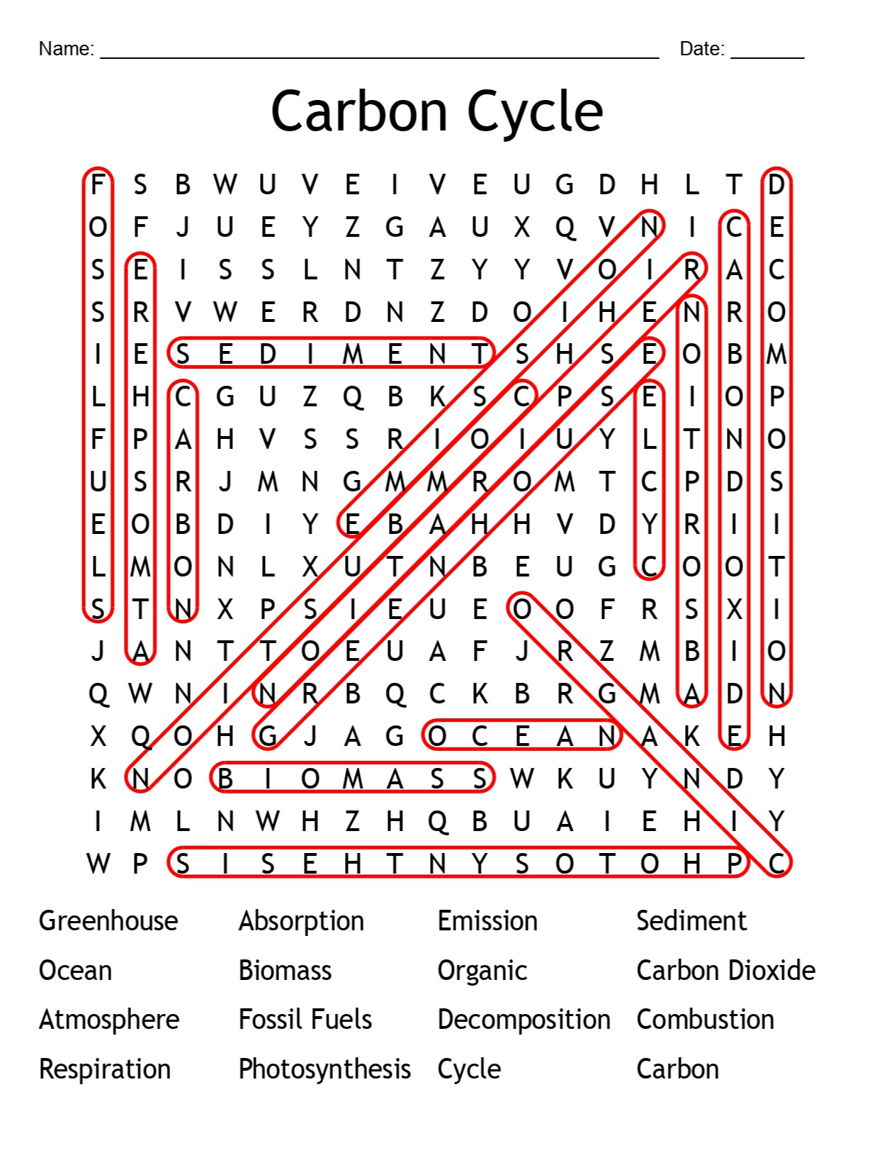 Printable Carbon Cycle Word Search – 16 Key Terms! | Learn Prints - The ...
