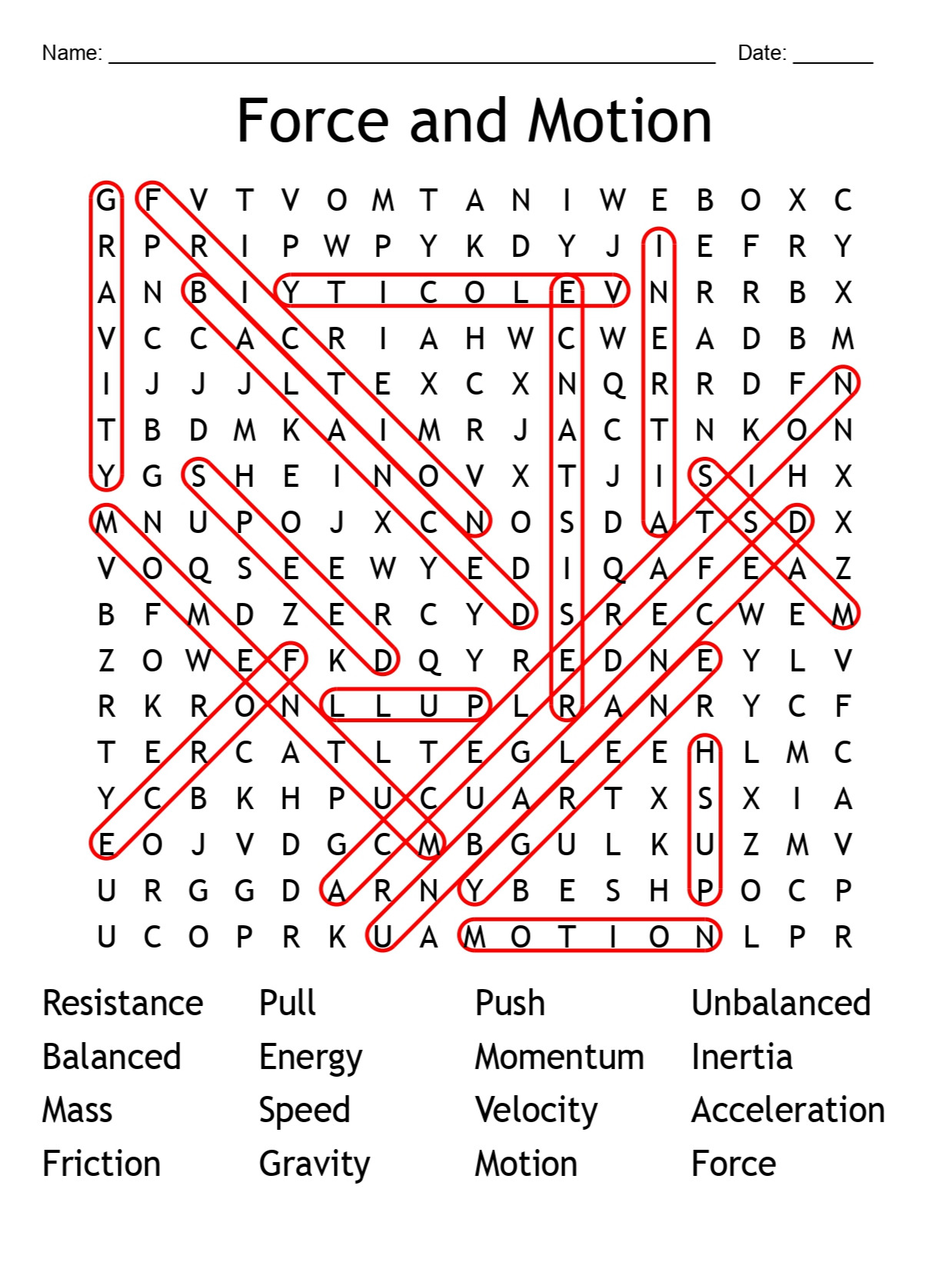Printable Force and Motion Word Search – 16 Key Vocabulary Puzzle ...