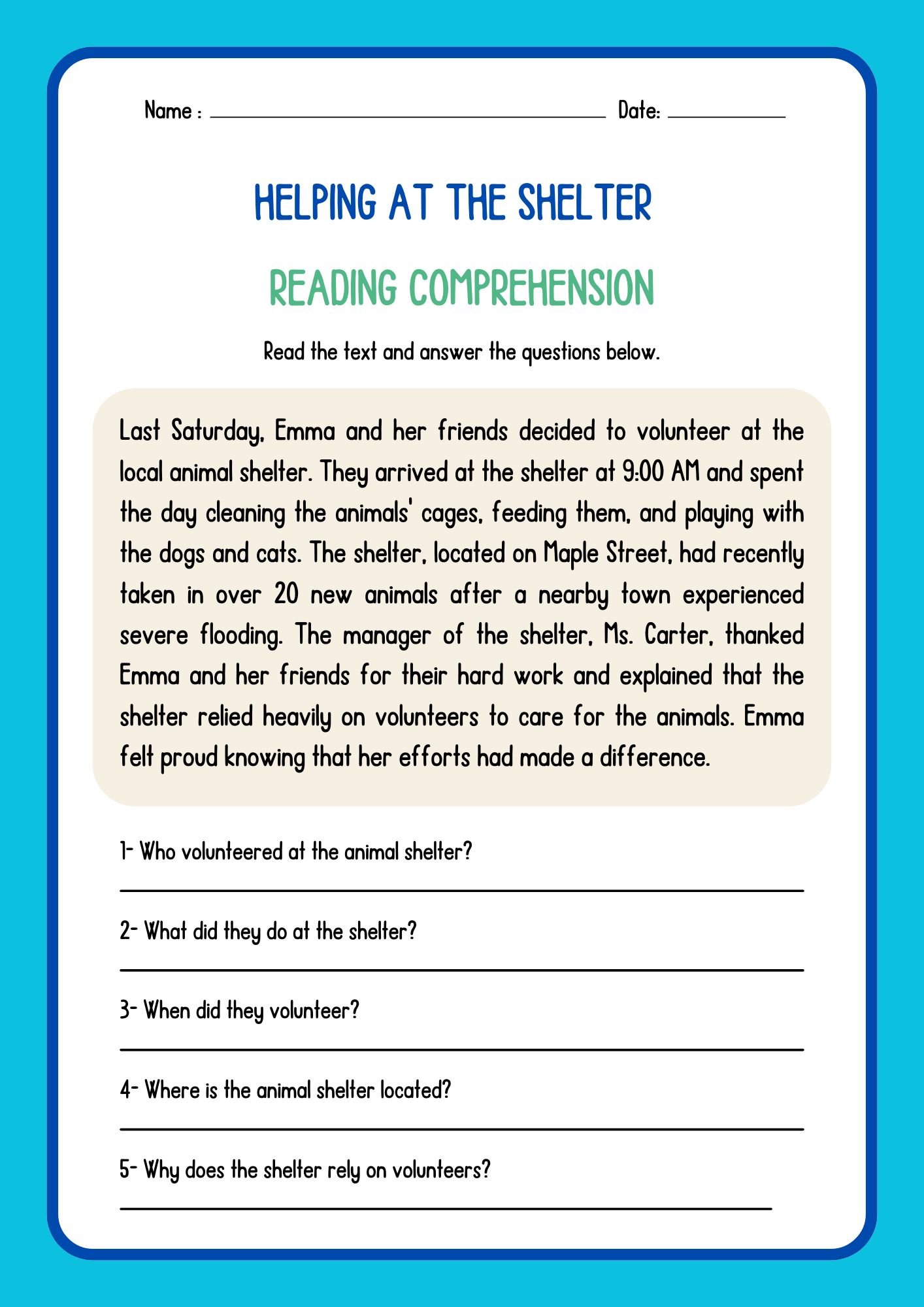 Who what when where why comprehension Worksheet | Learn Prints - The ...