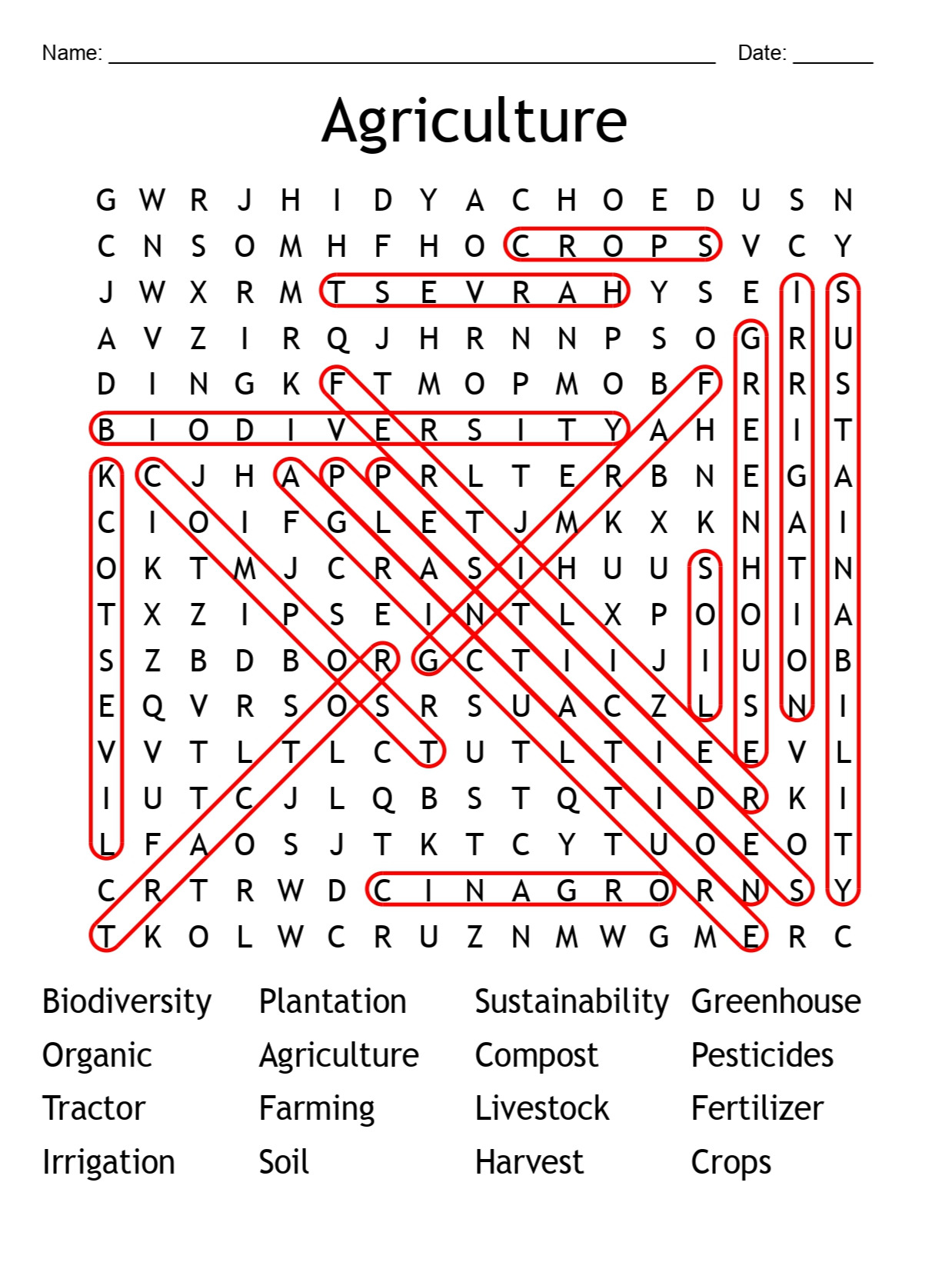 Printable Agriculture Word Search Puzzle – 16 Key Vocabulary Words ...