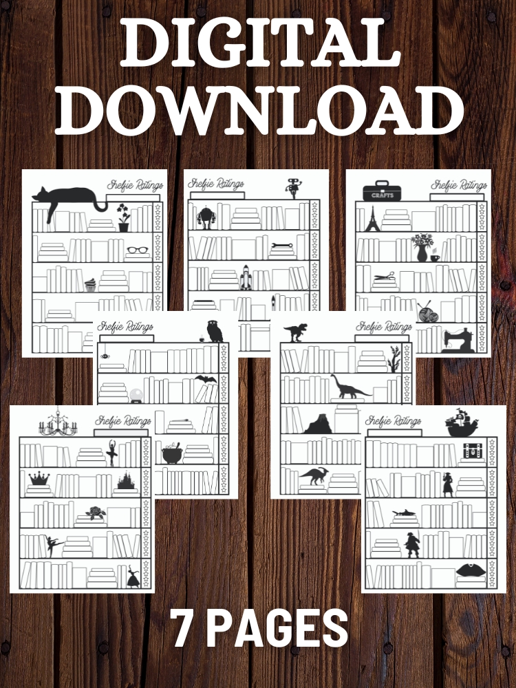 Shelfie Ratings Book Tracker, Black and White Printable Bookcase ...